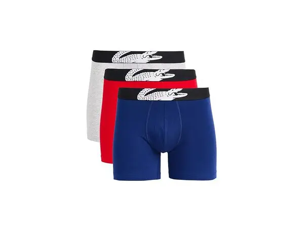 Lacoste 3-pack Crocodile Logo Boxer Briefs Underwear Navy Blue/grey Chine - Red