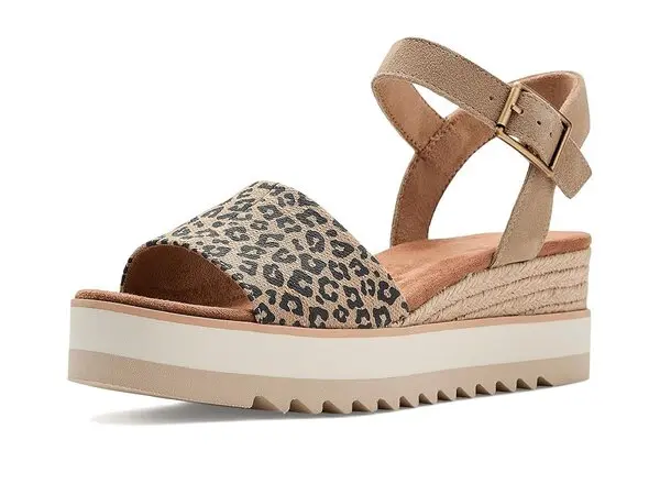 Toms Diana Leopard Print Platform Wedge Sandals - Beige