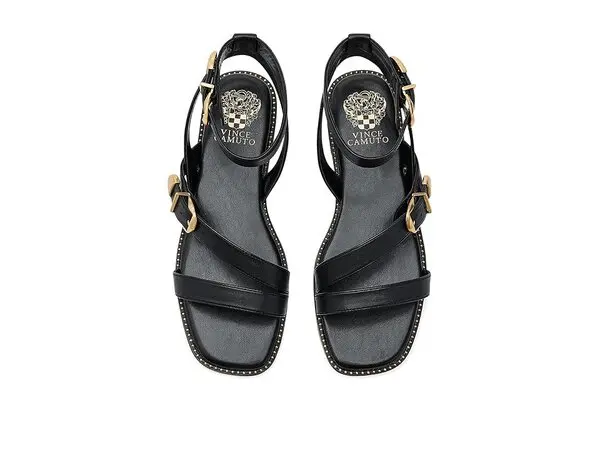 Vince Camuto Neiko Double Buckle Strappy Flat Sandals - Black