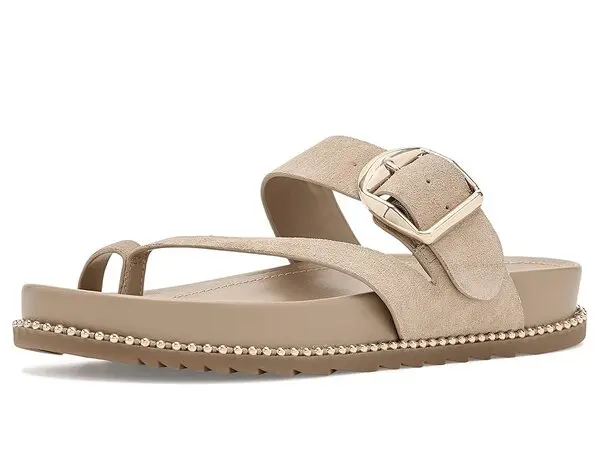 Vince Camuto Buckled Toe Loop Slide Sandals - Beige