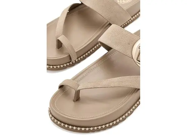 Vince Camuto Buckled Toe Loop Slide Sandals - Beige