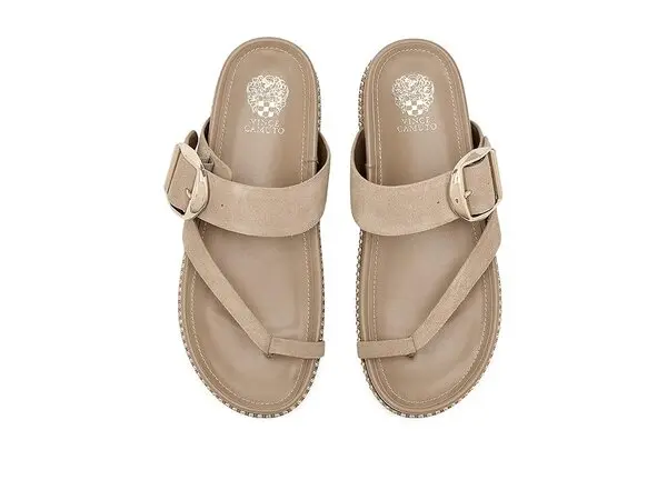 Vince Camuto Buckled Toe Loop Slide Sandals - Beige