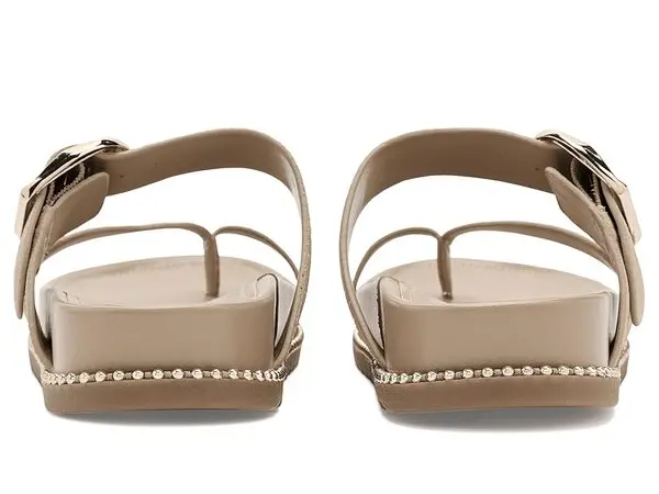 Vince Camuto Buckled Toe Loop Slide Sandals - Beige