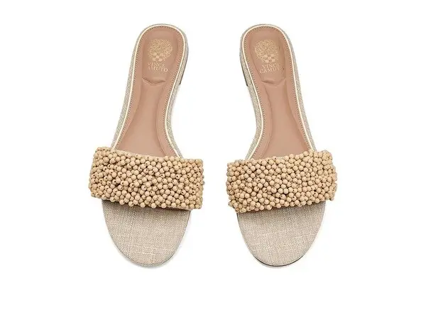 Vince Camuto Balea Embellished Beaded Band Flat Sandals - Gray
