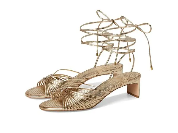 Vince Camuto Lory Ankle Wrap Kitten Heel Sandals - Gold