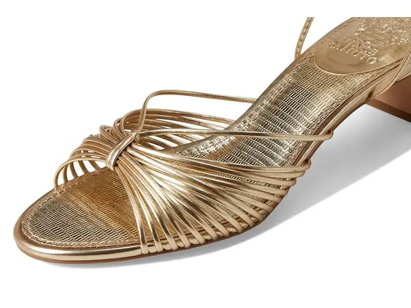 Vince Camuto Lory Ankle Wrap Kitten Heel Sandals - Gold