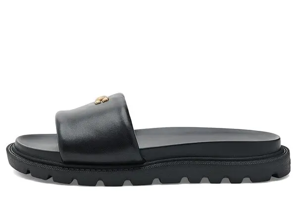 COACH Brynn Leather Slide Sandals With Gold Tone Hardware