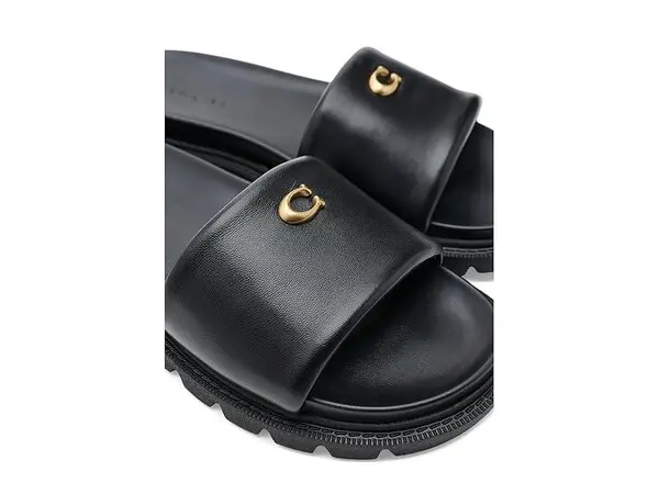 COACH Brynn Leather Slide Sandals With Gold Tone Hardware