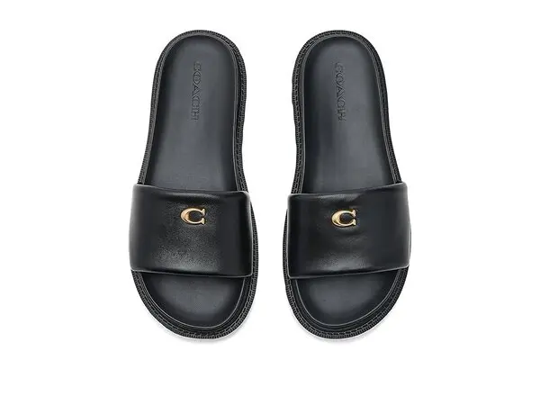 COACH Brynn Leather Slide Sandals With Gold Tone Hardware