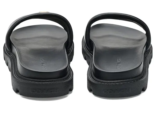 COACH Brynn Leather Slide Sandals With Gold Tone Hardware