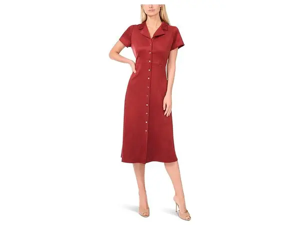 Vince Camuto Button Down Midi Dress - Red