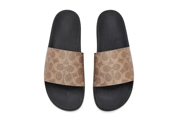 COACH Signature Canvas Pool Slides - Tan