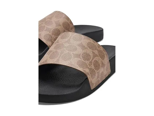 COACH Signature Canvas Pool Slides - Tan