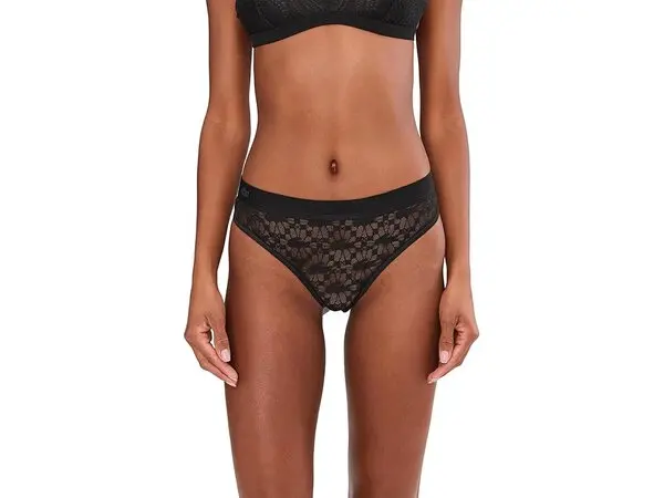 Lacoste Logo Waist Lacy String Thong Underwear - Black