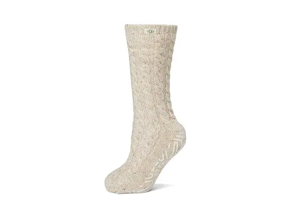 UGG Elowyn Cable Knit Fleece Lined Quarter Length Socks Shoes - Beige
