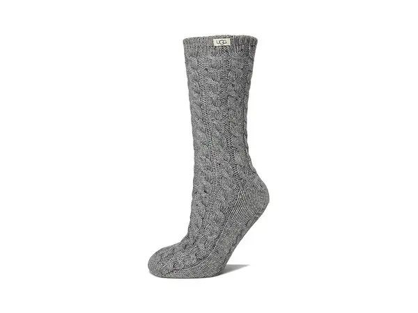 UGG Elowyn Cable Knit Fleece Lined Quarter Length Socks Shoes - Black