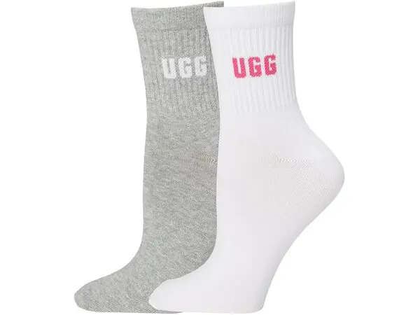 UGG Quinlin Logo Quarter 2 Pack" Socks - White