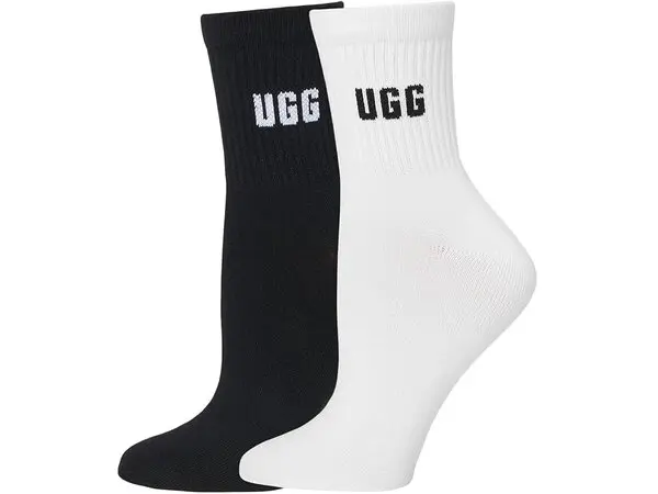 UGG Quinlin Logo Quarter Length Socks Two Pack - White/black