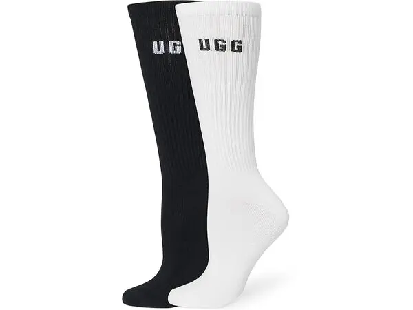 UGG Leander Logo Crew Socks 2 Pack - White