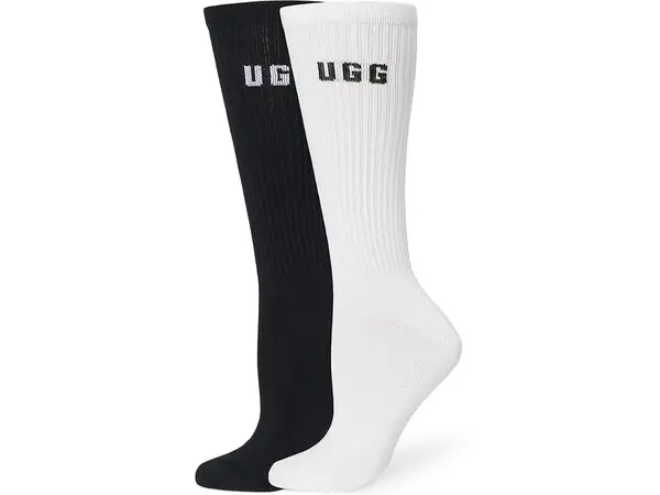 UGG Leander Logo Crew Socks 2 Pack - White