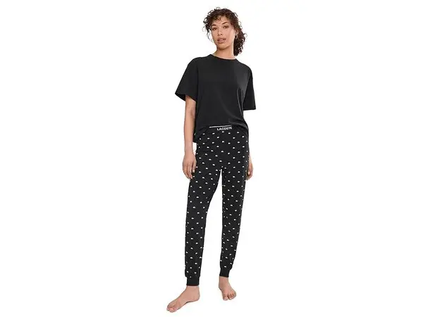 Lacoste Pyjama Set With Embroidered Crocodile Detail - Black