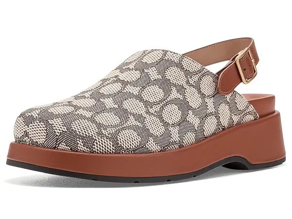 COACH Sculpted C Platform Clog In Signature Textile Jacquard - Beige