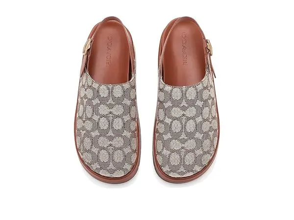 COACH Sculpted C Platform Clog In Signature Textile Jacquard - Beige
