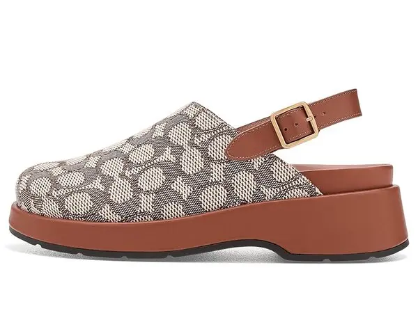 COACH Sculpted C Platform Clog In Signature Textile Jacquard - Beige