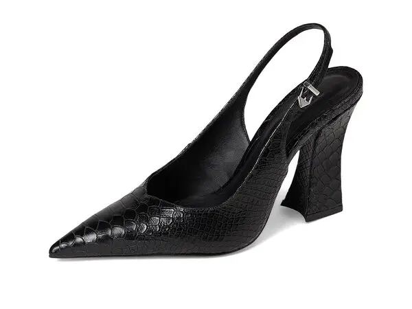 Schutz Michelle Pointed Toe Snakeskin Slingback Block Heels