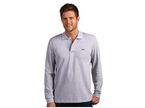 Lacoste Long Sleeve Classic Chine Pique Polo Shirt Clothing Silver Grey Chine - Gray