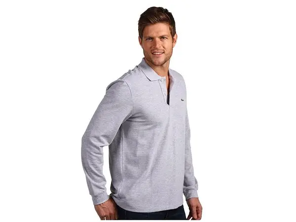 Lacoste Long Sleeve Classic Chine Pique Polo Shirt Clothing Silver Grey Chine - Gray
