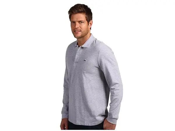 Lacoste Long Sleeve Classic Chine Pique Polo Shirt Clothing Silver Grey Chine - Gray