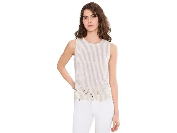 Vince Camuto Sleeveless Crewneck Blouse With Embroidered Details - Bone