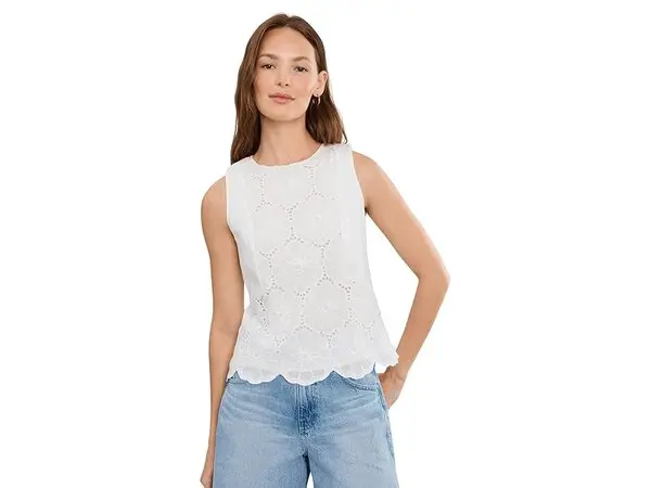 Vince Camuto Embroidered Sleeveless Blouse - White