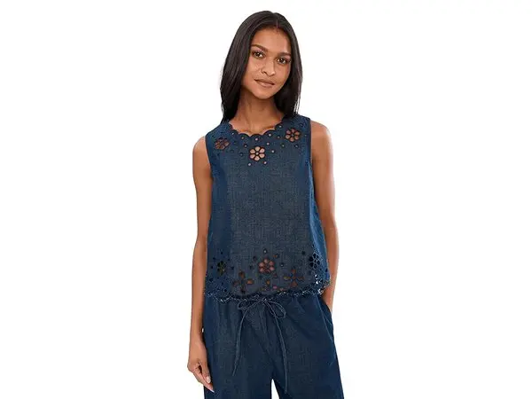 Madewell Embroidered Denim Shell Top - Navy