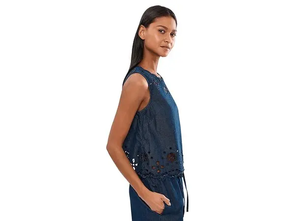 Madewell Embroidered Denim Shell Top - Navy
