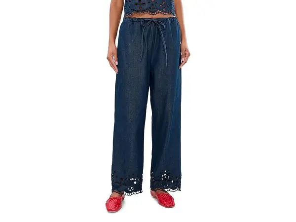 Madewell Denim Embroidered-hem Wide-leg Pull-on Pants