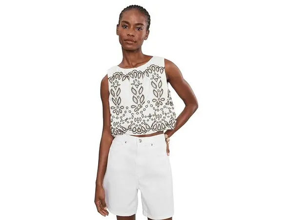 Madewell Embroidered Sleeveless Bubble Top In Poplin