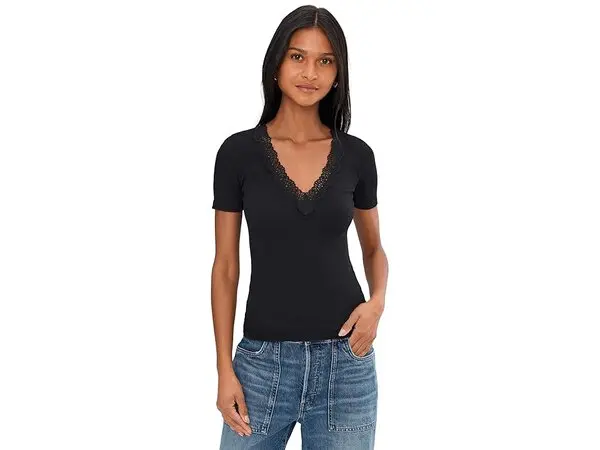 Madewell Lace-trim V-neck Top - Black