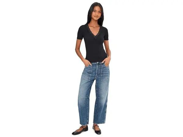 Madewell Lace-trim V-neck Top - Black