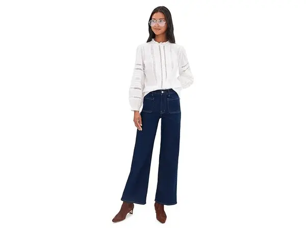 Madewell High-neck Lace-insert Pintuck Top - White