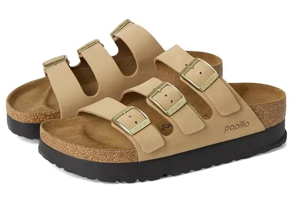 BIRKENSTOCK Florida Platform Nubuck Sandals - Brown