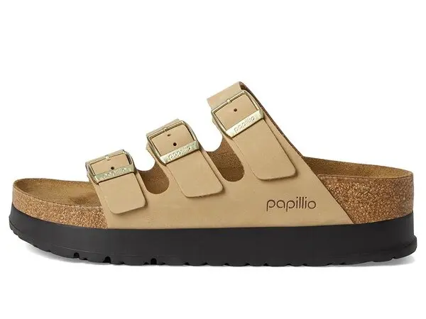 BIRKENSTOCK Florida Platform Nubuck Sandals - Brown