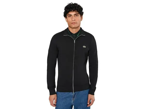Lacoste Long Sleeve Solid Jersey Full Zip High Neck Sweater - Black