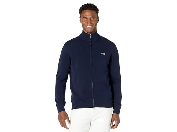 Lacoste Long Sleeve Solid Jersey Full Zip High Neck Sweater - Navy