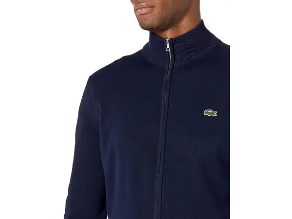 Lacoste Long Sleeve Solid Jersey Full Zip High Neck Sweater - Navy