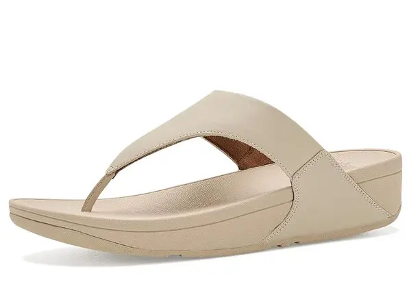 Fitflop Lulu Leather Toepost Wedge Sandals - Beige