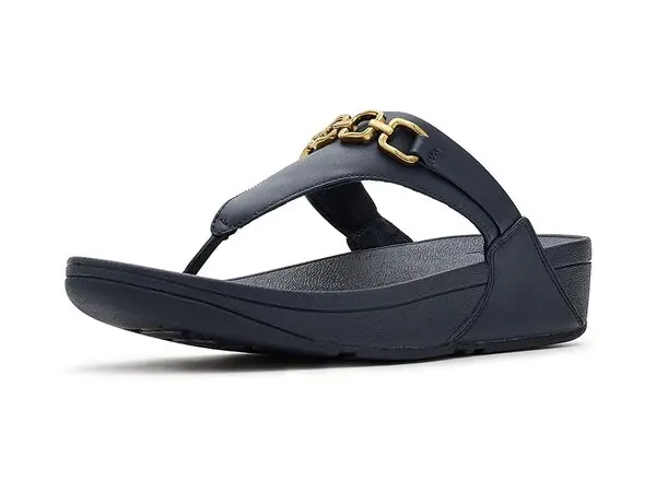 Fitflop Lulu Square-chain Leather Toe-post Wedge Sandals - Navy