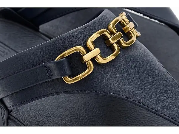 Fitflop Lulu Square-chain Leather Toe-post Wedge Sandals - Navy