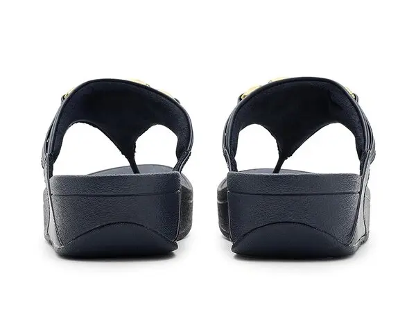 Fitflop Lulu Square-chain Leather Toe-post Wedge Sandals - Navy